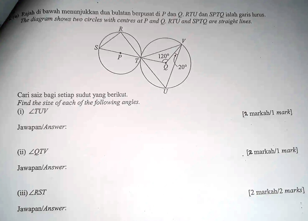 (a) Rajah di bawah menunjukkan dua bulatan berpusat di P dan O. RTU dan ...