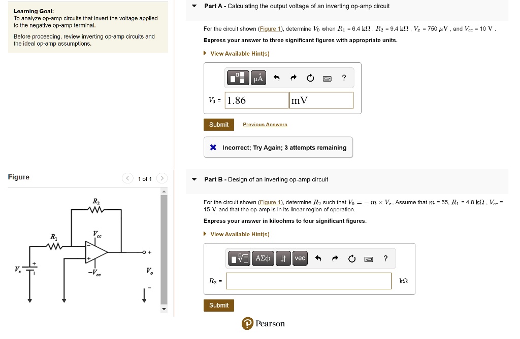 SOLVED: Part A - Calculating the output voltage of an inverting op-amp ...