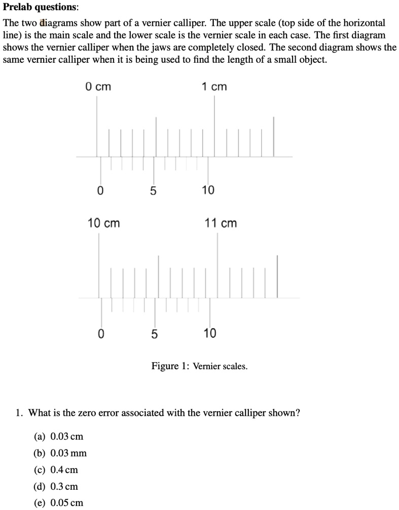 prelab questions the two diagrams show part of a vernier calliper the ...