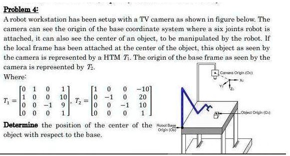 Problem 4: A robot workstation has been setup with a TV camera as shown ...