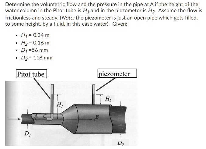 Determine the volumetric flow and the pressure in the pipe at A if the ...