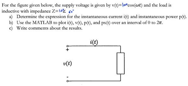 SOLVED: For the figure given below, the supply voltage is given by vt = cos(wt) and the load is ...