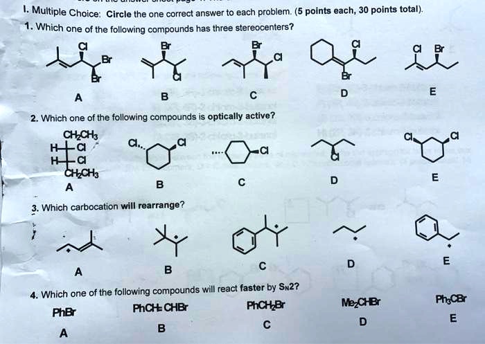 SOLVED: Multiple ' Choice: Circle the one correct answer to each problem points each, 30 points ...