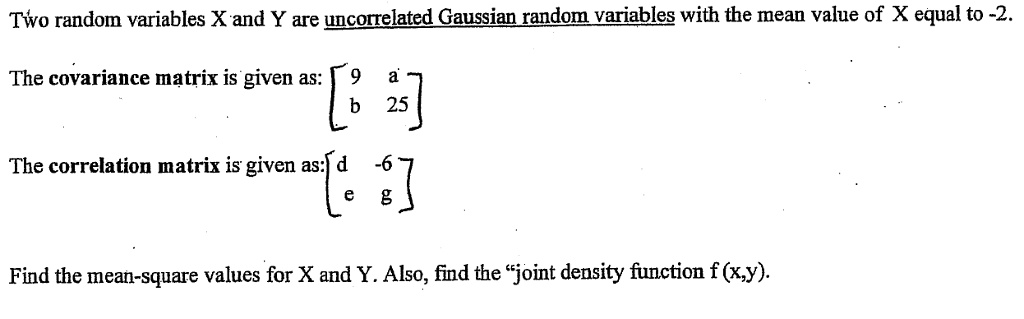 Solved Two Random Variables X And Y Are Uncorrelated Gaussian Random Variables With The Mean 3187