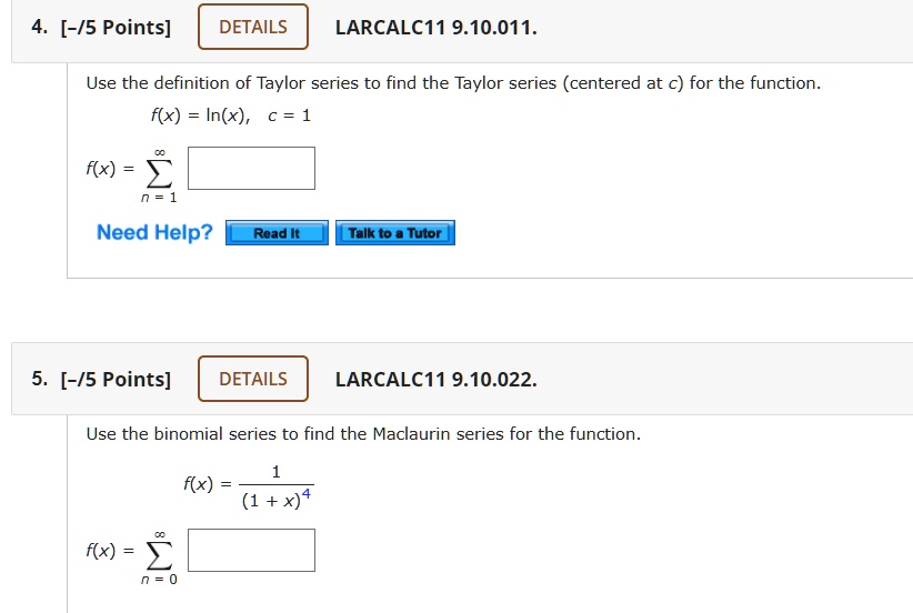 SOLVED: [-/5 Points] DETAILS LARCALC11 9.10.011. Use the definition of ...