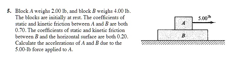 SOLVED: Block A weighs 2.00 Ib and block B weighs LOO 1b The blocks are ...