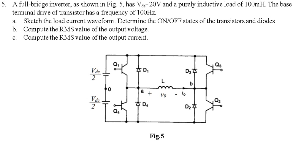 5. A full-bridge inverter, as shown in Fig. 5, has Vdc=20V...