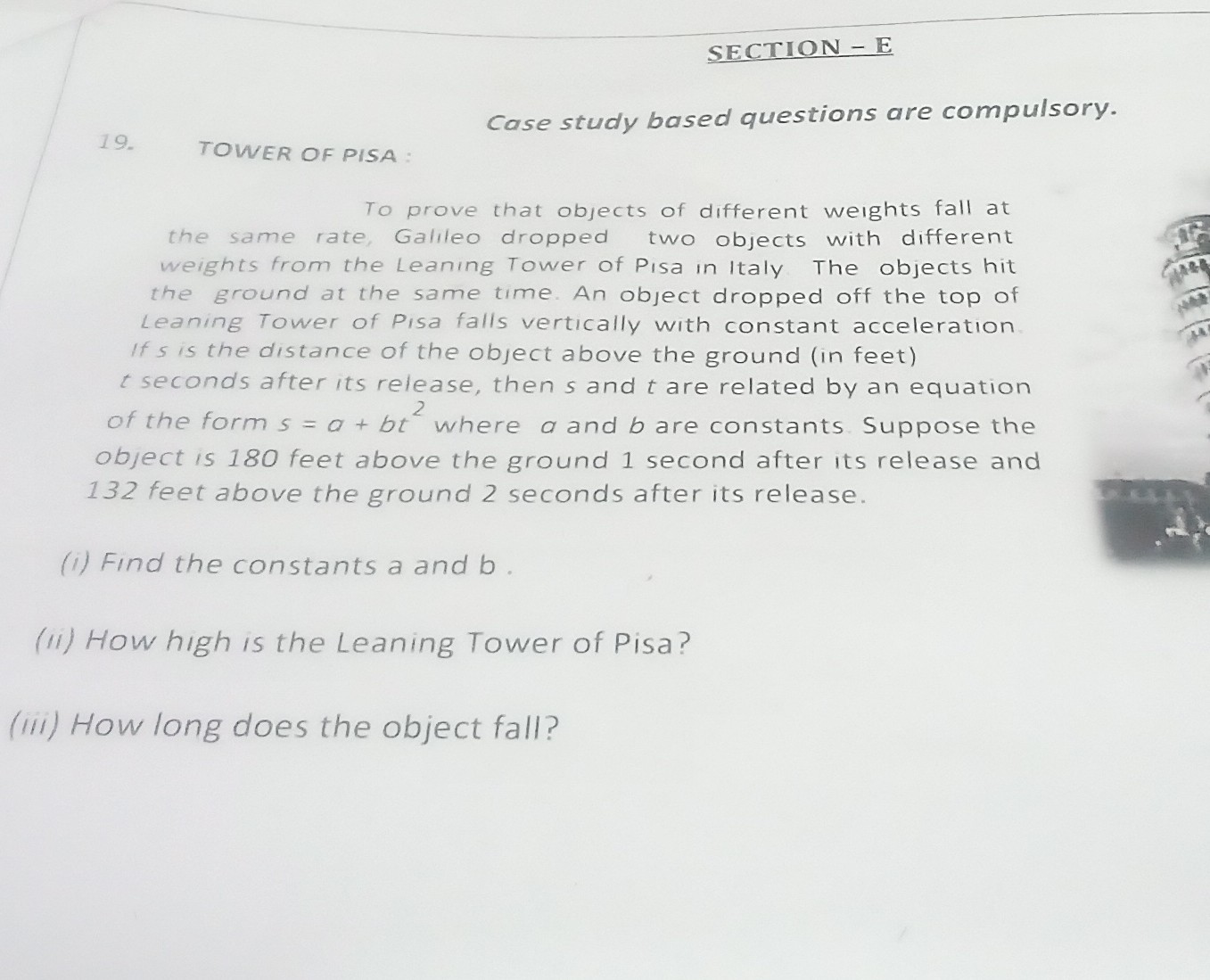 section e case study based questions are compulsory 19 tower of pisa to ...