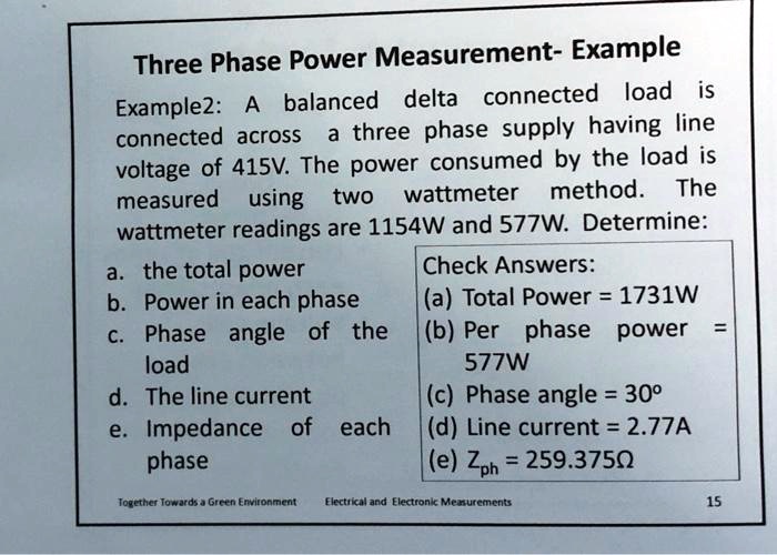 SOLVED: Three Phase Power Measurement - Example balanced delta ...