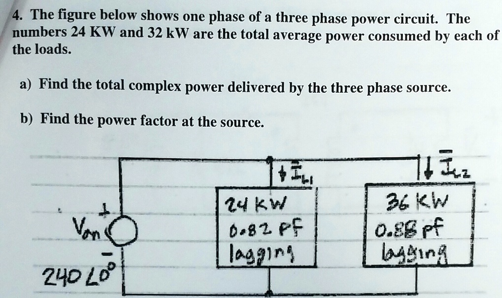 4 the figure below shows one phase of a three phase power circuit the theloads a find the total ...