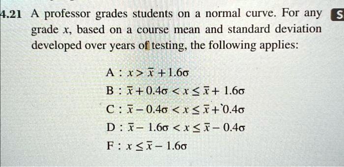 421 a professor grades students on a normal curve for any grade x based ...