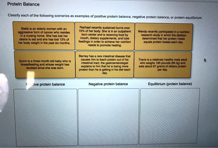 protein balance classify each of the following scenarios as examples of ...