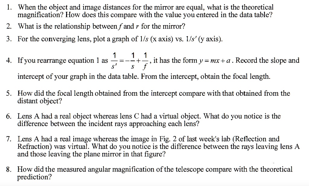 When the object and image distances for the mirror are equal, what is ...