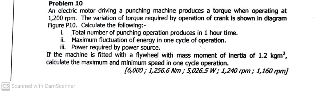 SOLVED: Problem 10: An electric motor driving a punching machine ...