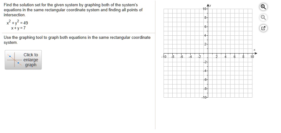 SOLVED: Find the solution set for the given system by graphing both of the system's equations in ...