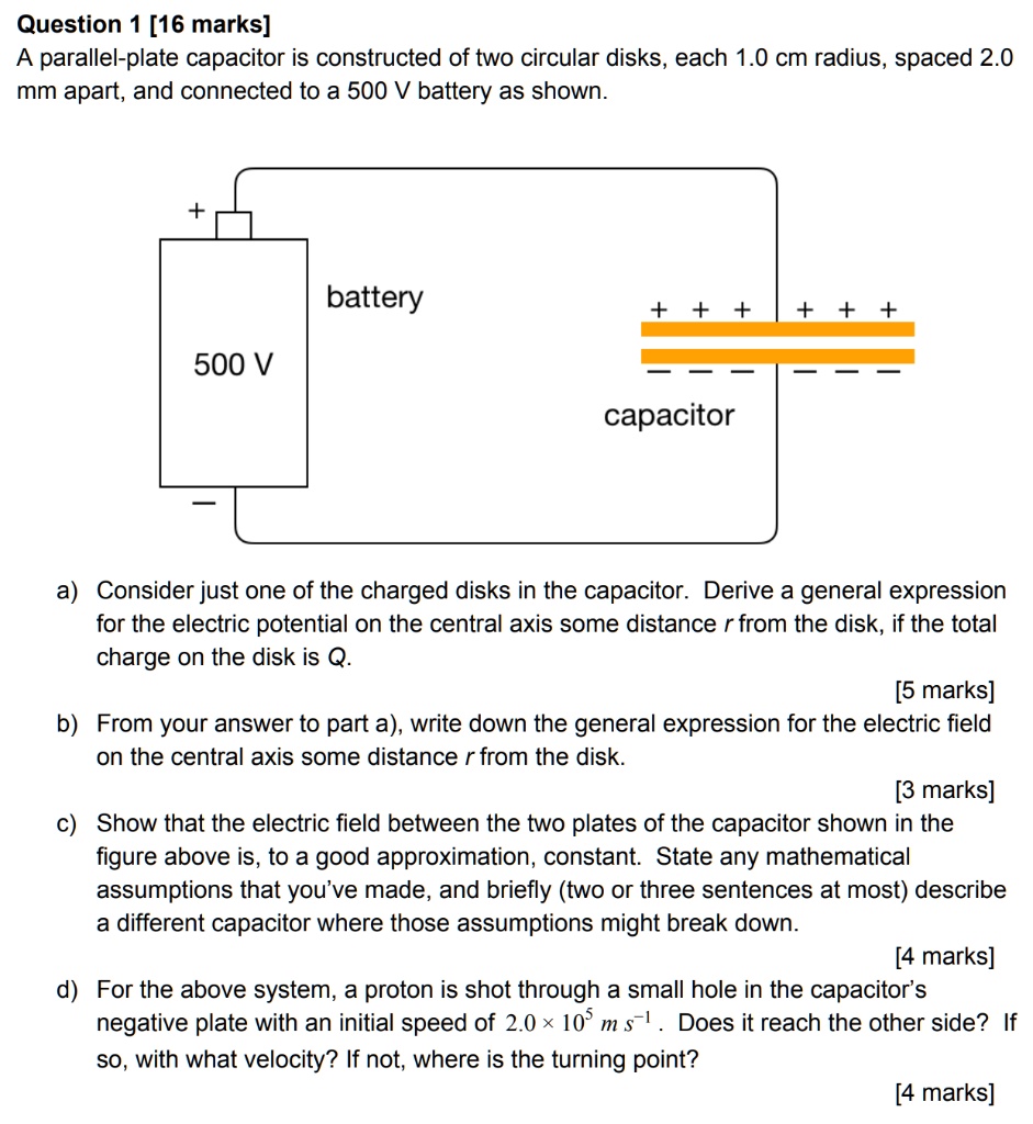 question 16 marks a parallel plate capacitor is constructed of two circular disks each 10 cm ...