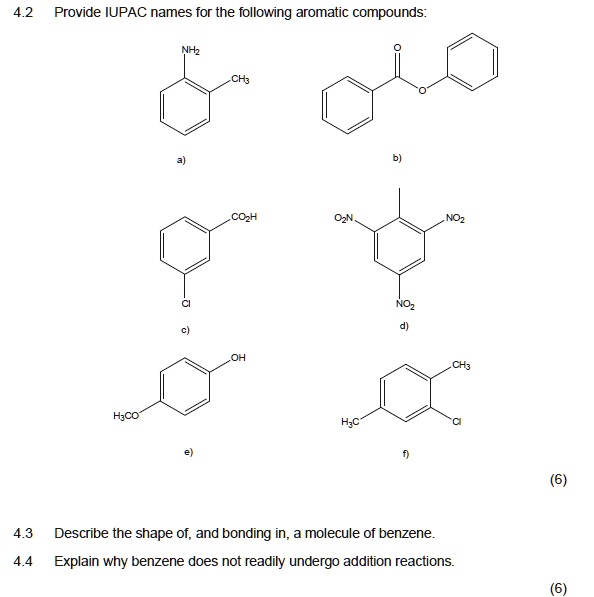 SOLVED: 4.2 Provide IUPAC names for the following aromatic compounds: CH3 cozH NOz CH3 4.3 ...
