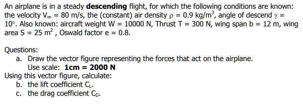 SOLVED: An airplane is in a steady descending flight, for which the ...