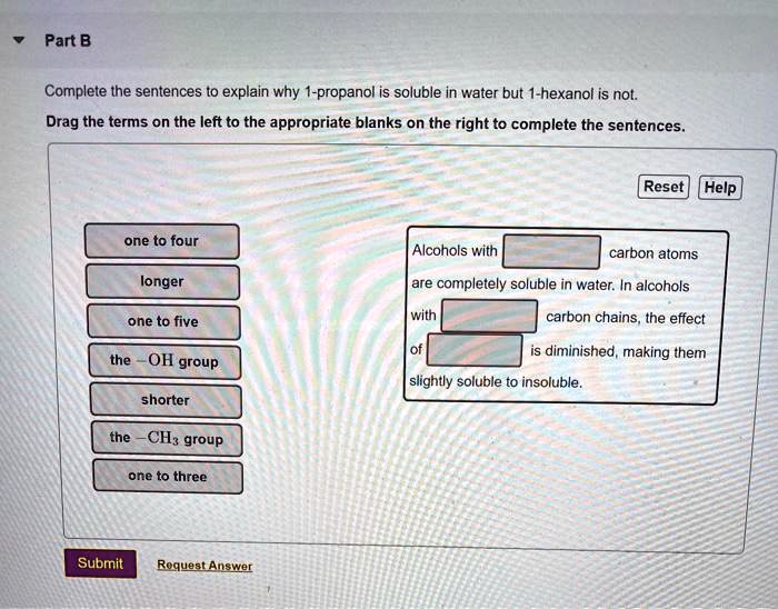 part b complete the sentences t0 explain why 1 propanol is soluble in ...