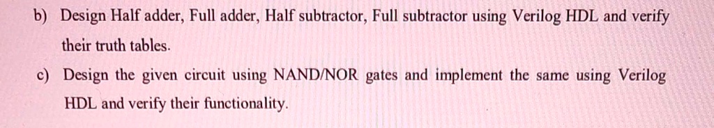 Solved Bdesign Half Adderfull Adderhalf Subtractorfull Subtractor Using Verilog Hdl And