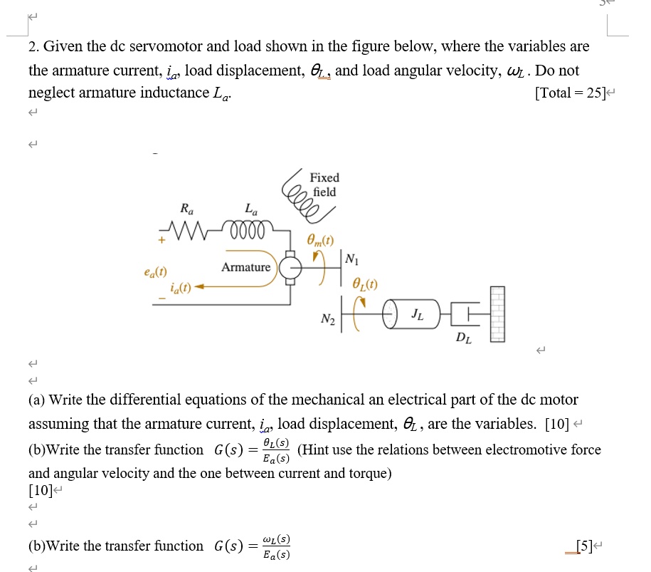 2 given the dc servomotor and load shown in the figure below where the ...