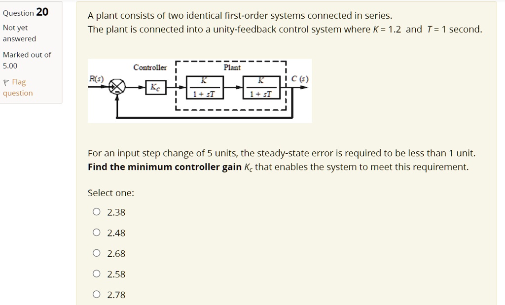 texts question 20 not yet answered a plant consists of two identical first order systems ...