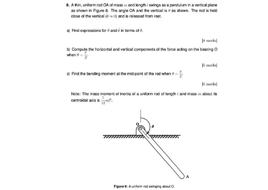 SOLVED: A thin, uniform rod OA of mass m and length swings as a ...