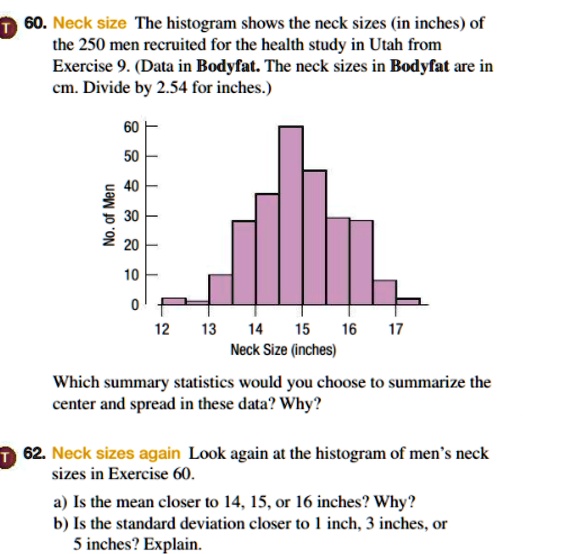 1 60 neck size the histogram shows the neck sizes in inches of the 250 ...
