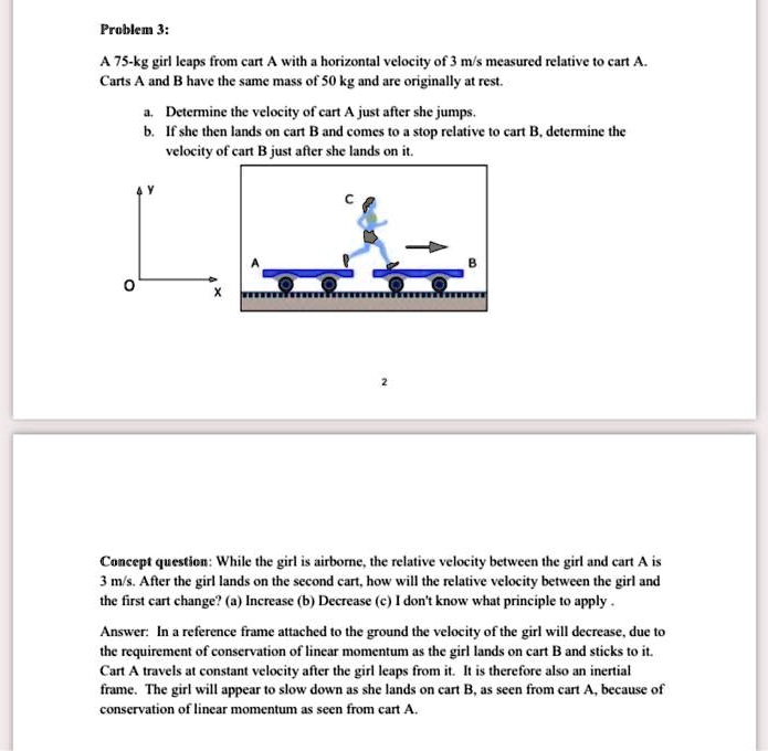 Problem 3: A 75-kg girl leaps from cart A with a horizontal velocity of ...