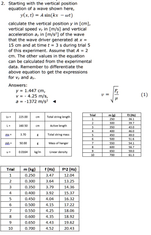 starting with the vertical position equation of a wave shown here yxt a ...