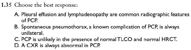 SOLVED: 1.35 Choose the best response: A Pleural effusion and ...