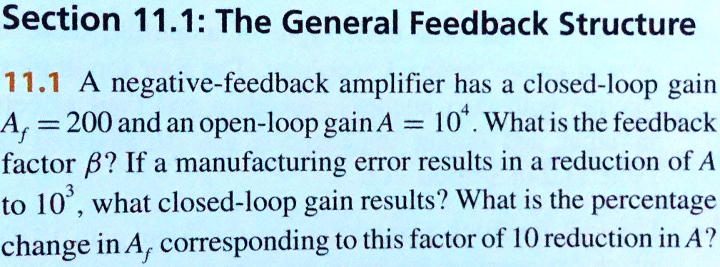 SOLVED: Section 11.1: The General Feedback Structure 11.1 A negative ...