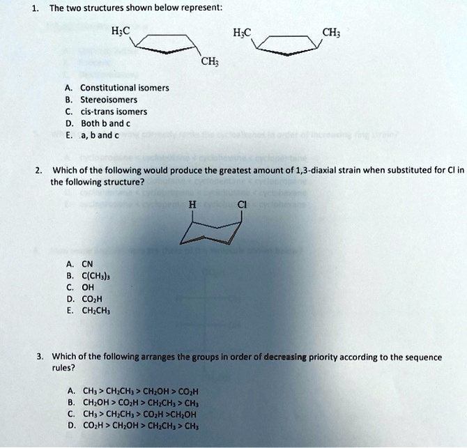 SOLVED: The two structures shown below represent: H;C H;C CH; CH; Constitutional isomers ...