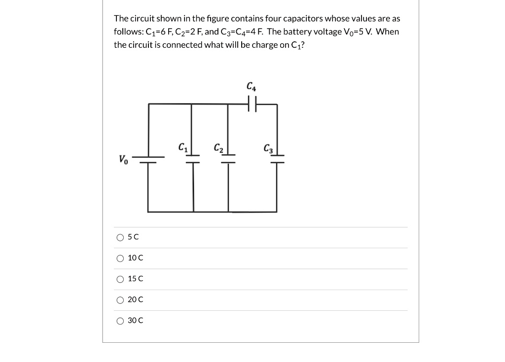 the circuit shown in the figure contains four capacitors whose values are as follows c1 6fc2 2 ...