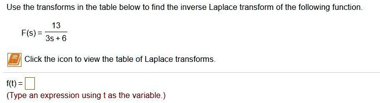 use the transforms in the table below to find the inverse laplace transform of the following ...