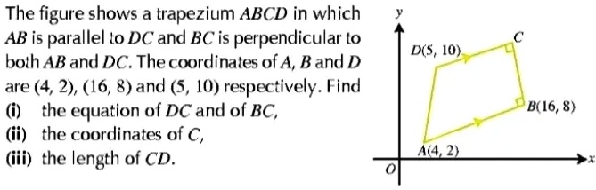 The figure shows a trapezium ABCD in which AB is parallel to DC and BC is perpendicular to both ...