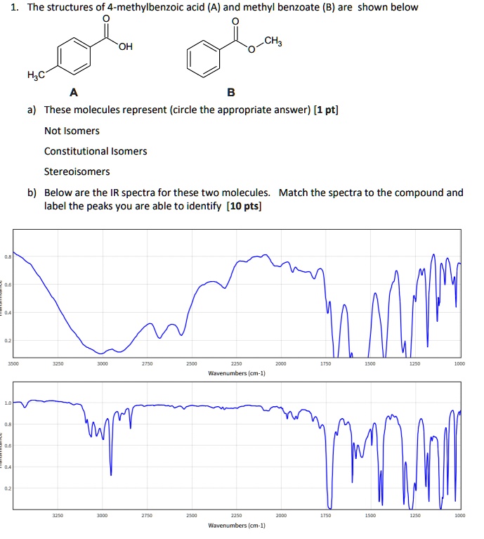 SOLVED: The structures of 4-methylbenzoic acid (A) and methyl benzoate ...