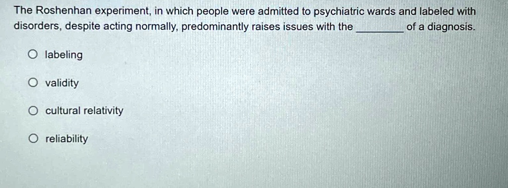 SOLVED: The Rosenhan experiment, in which people were admitted to ...