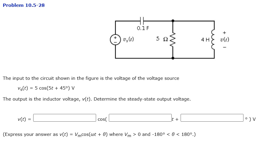 SOLVED: Problem 10.5-28 0.1F Vs(t) v(t) The input to the circuit shown in the figure is the ...