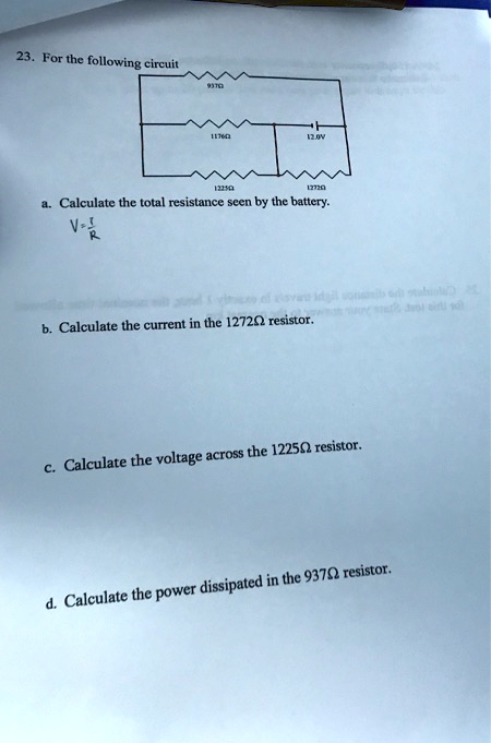 Solved For The Following Circuit Calculate The Total Resistance Seen