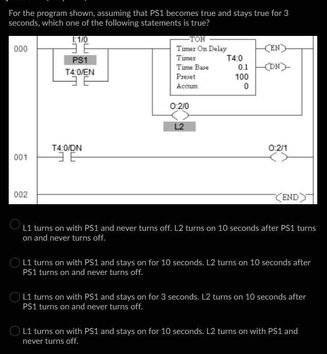 SOLVED: For the program shown; assuming that PSI becomes true and stays true for 3 seconds ...