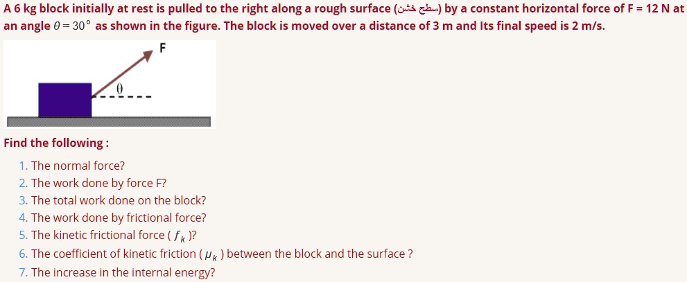 SOLVED: A 6 kg block initially at rest is pulled to the right along a rough surface ( *24-) by ...