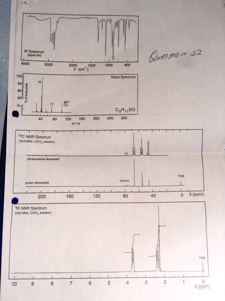 question 22 calculate the degree of unsaturation find the 13c nmr 1h nmr mass spectrum and ...