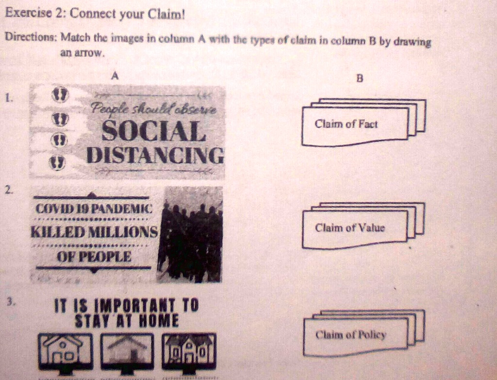 SOLVED: Exercise 2: Connect your Claim! Directions: Match the images in ...