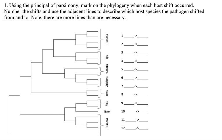 using the principal of parsimony mark on the phylogeny when each host ...