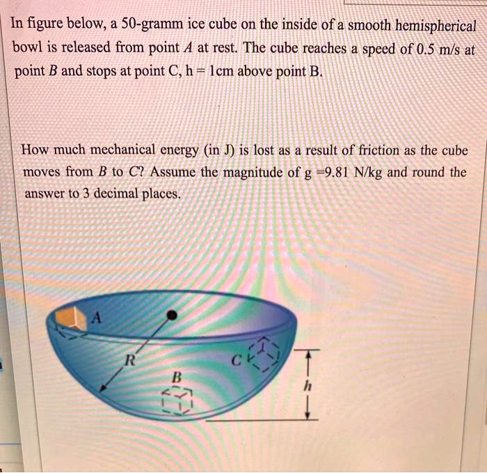 in figure below a so gramm ice cube on the inside of a smooth hemispherical bowl is released ...