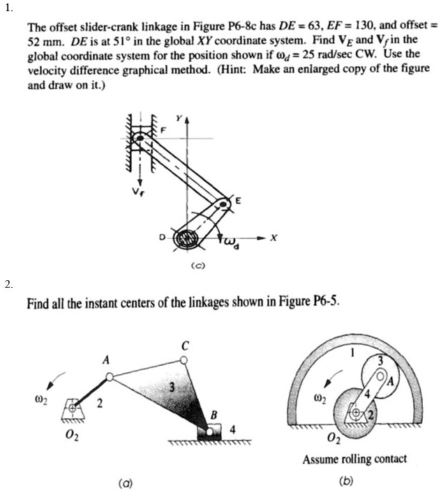 1. The offset slider-crank linkage in Figure P6-8c has DE = 63, EF ...