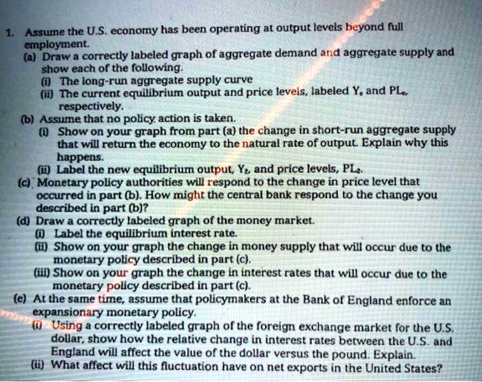 SOLVED: 1.Assume the U.S.economy has been operating at output levels ...