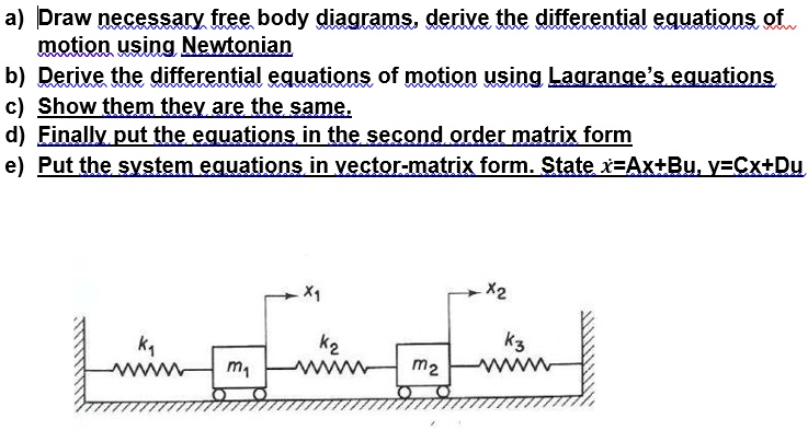 SOLVED: a) (Draw necessary free body diagrams, derive the differential equations of motion using ...