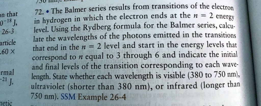 SOLVED: iJu The Balmer series results from transitions of the electron ...